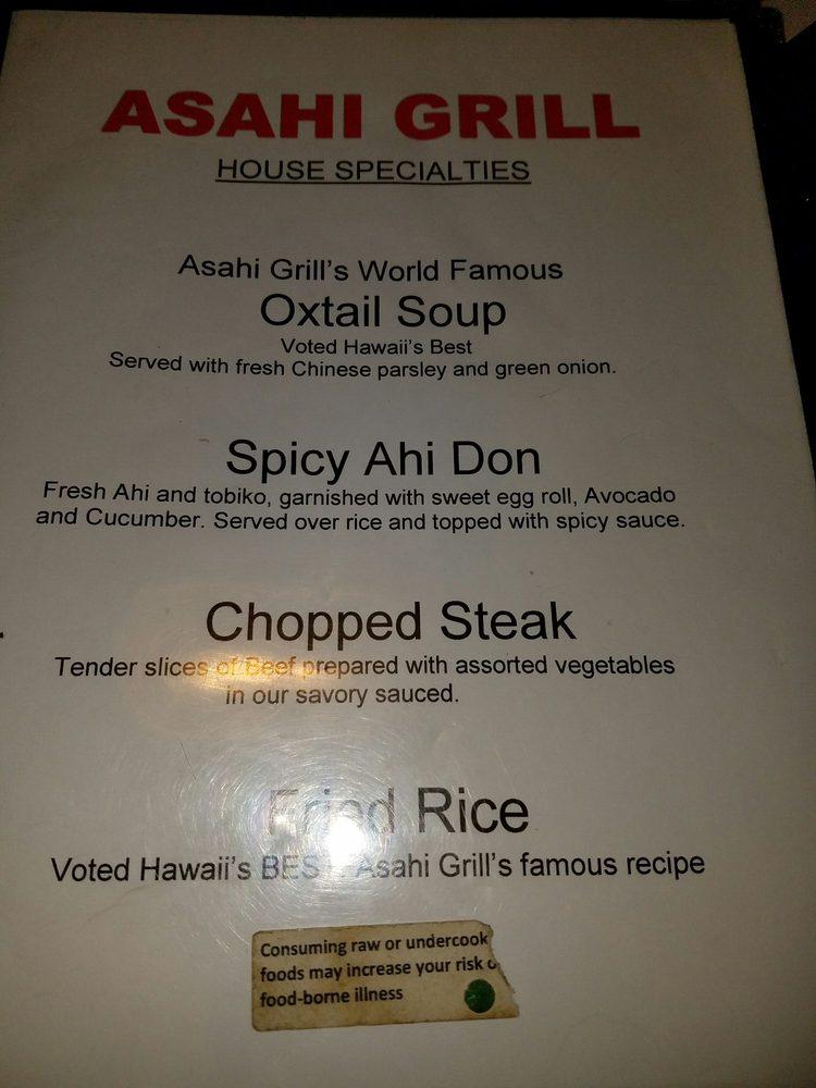 Menu at Asahi Grill Ward restaurant, Honolulu, 515 Ward Ave