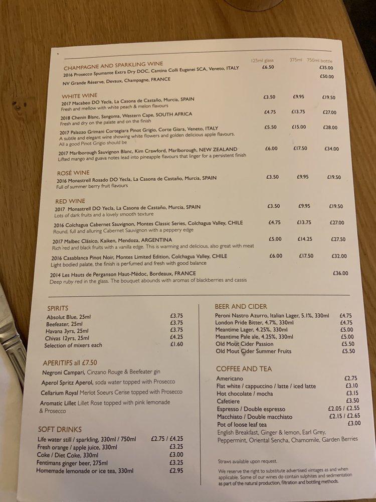 Carta de Cellarium Cafe & Terrace, Londres