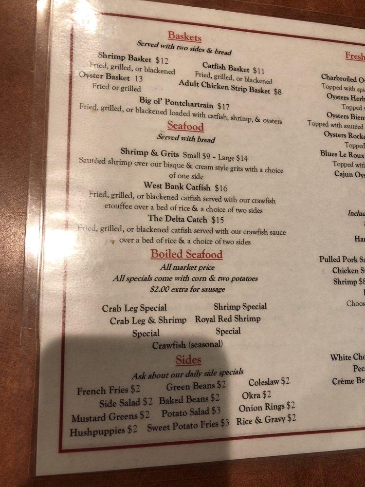 Menu at Gumbo Pot restaurant, Vicksburg
