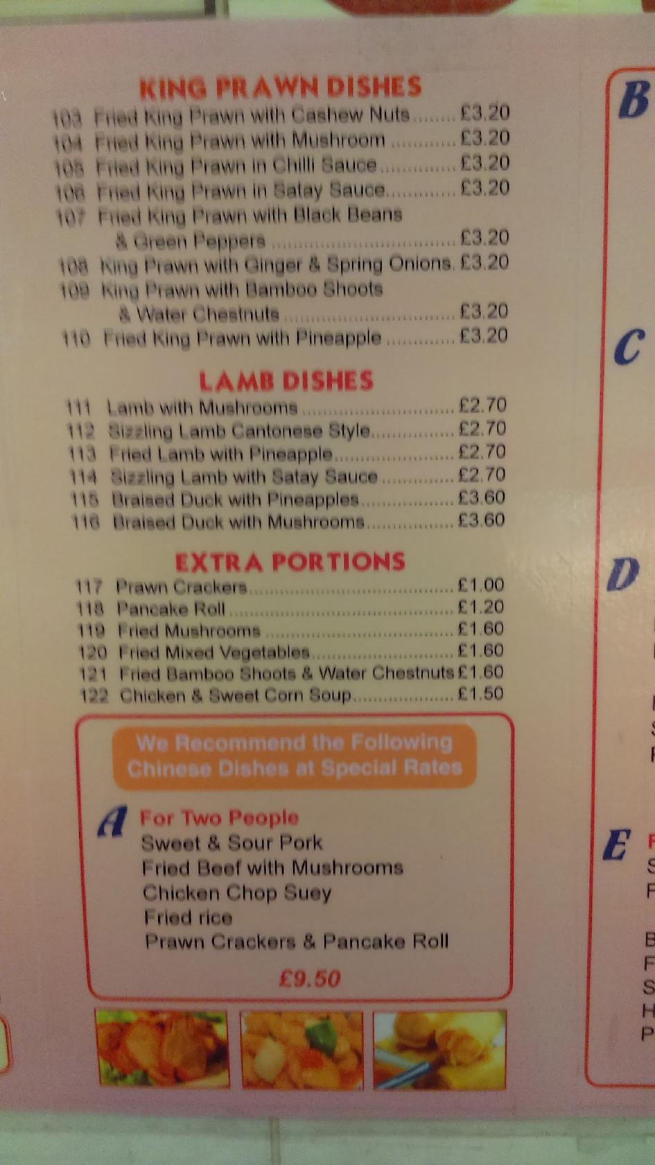Menu at Kam Too fast food, Portsmouth