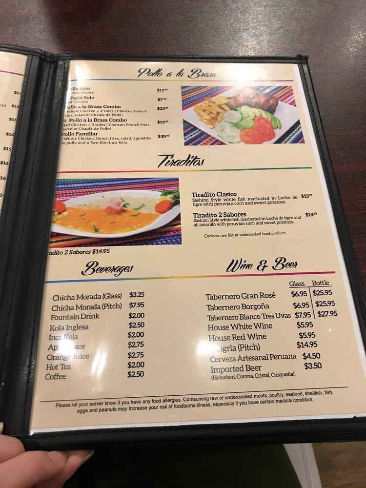 Menu at Memories Of Peru Pollos A La Brasa steakhouse, Orlando, Crystal ...