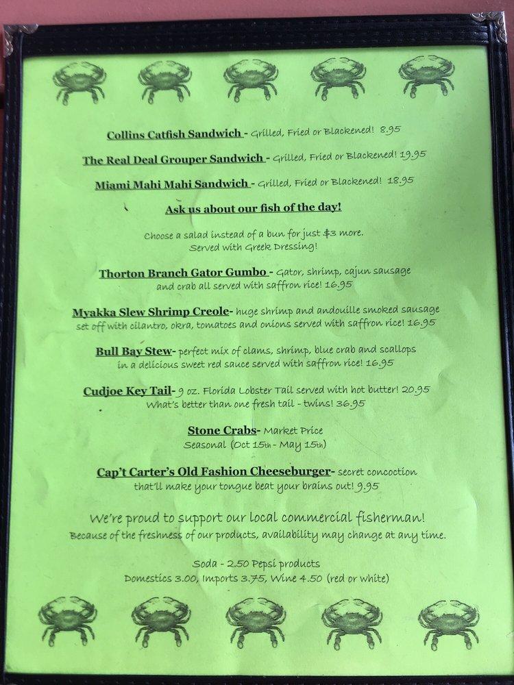 Menu at Peace River Seafood restaurant, Punta Gorda