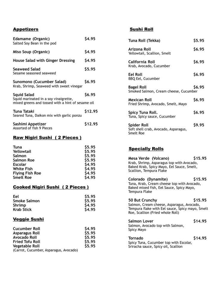 Menu at Thai Cortez restaurant, Cortez