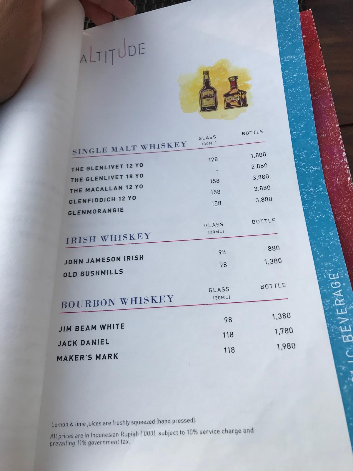Menu at Altitude Rooftop Bar & Lounge, Batam