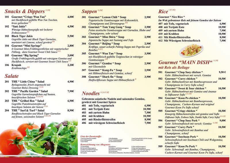 Menu at Asia Gourmet restaurant, Bedburg