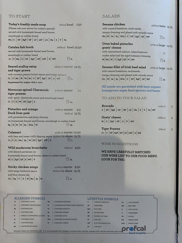Menu at Bay Restaurant, Dublin