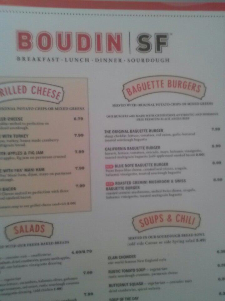 Menu at Boudin SF cafe, Sacramento