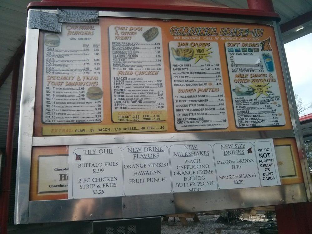 Menu at Cardinal Drive-In restaurant, Brevard