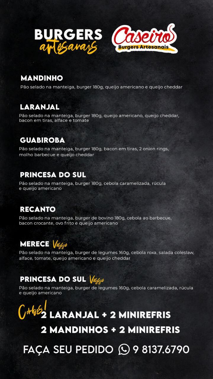 Menu em Caseiro burger restaurante, Pelotas
