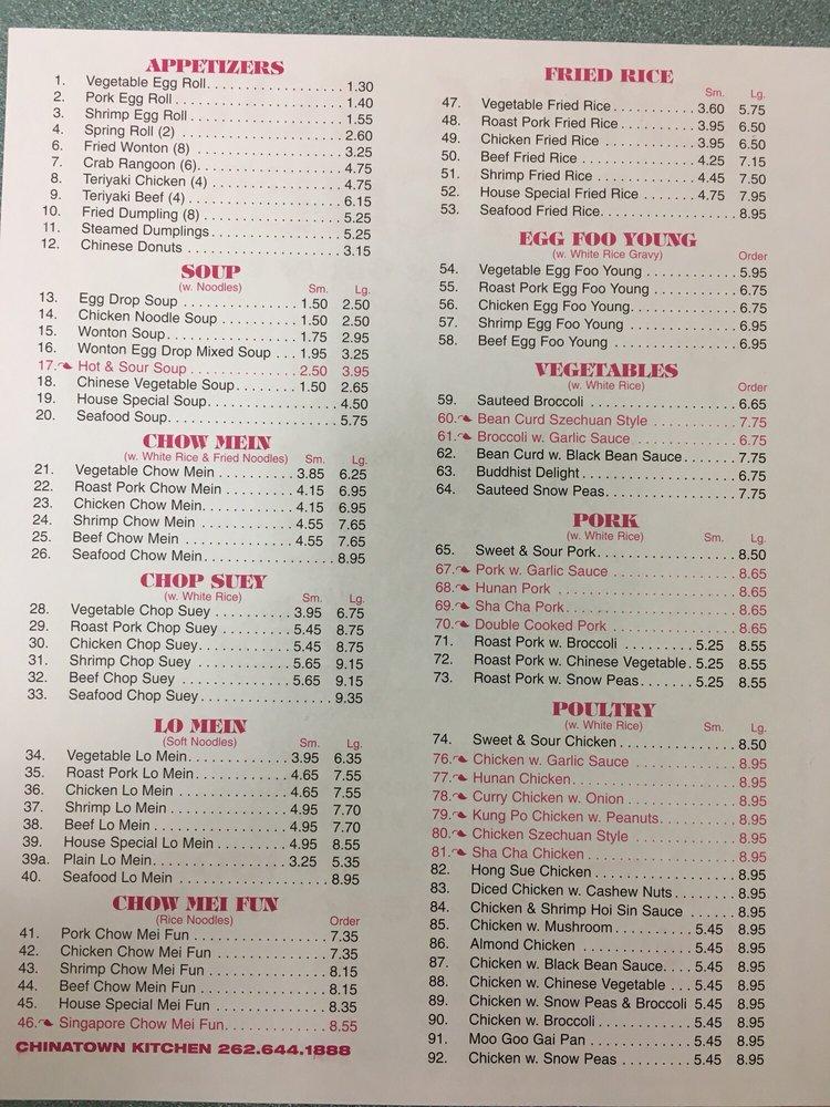 Menu at China Town Kitchen restaurant, Slinger
