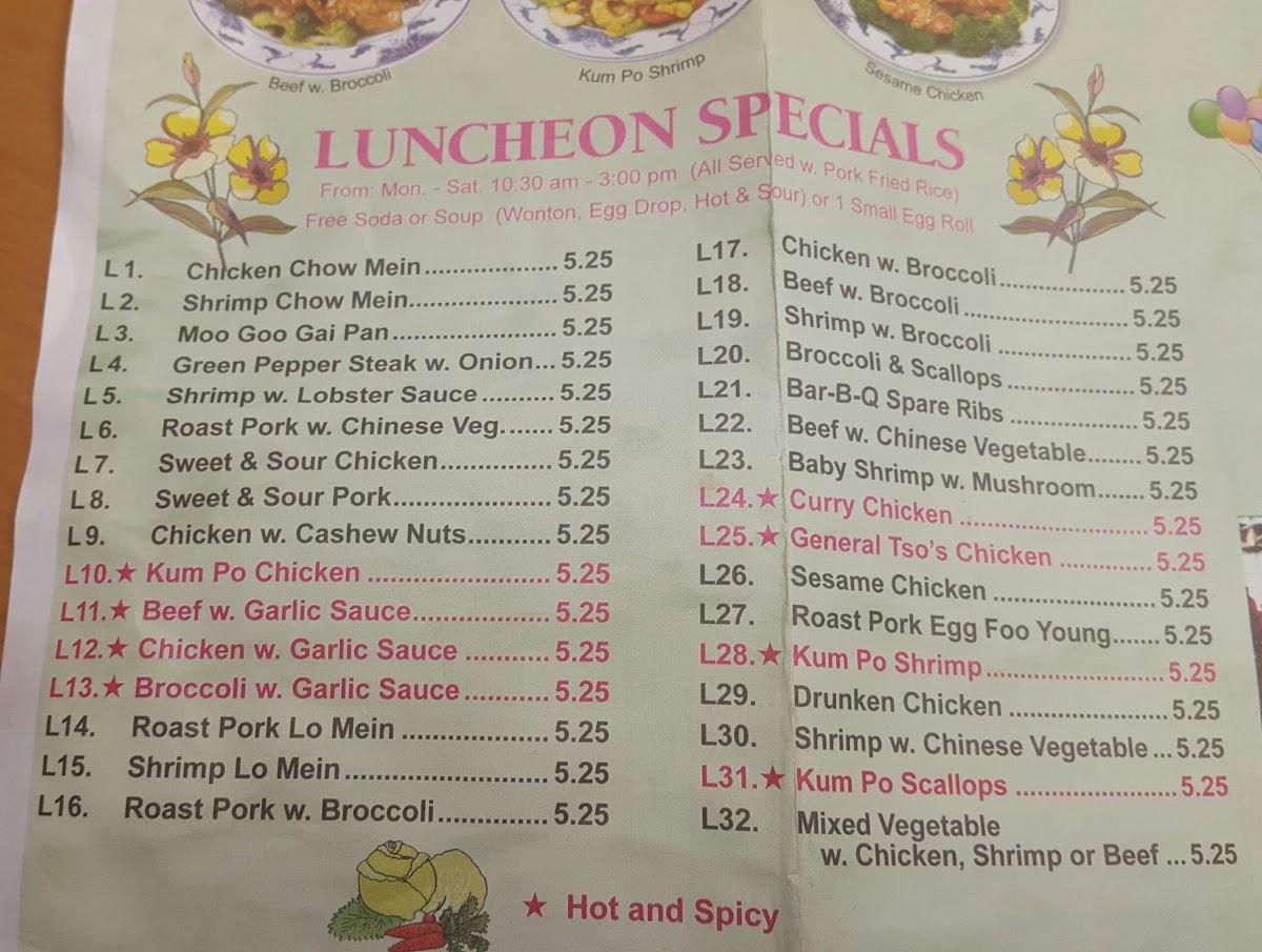 Menu at Chiu Kwan Kitchen restaurant, Lehighton