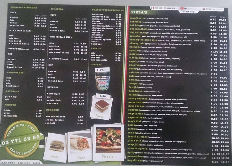 Menu at Coban Pita Pizza, Temse