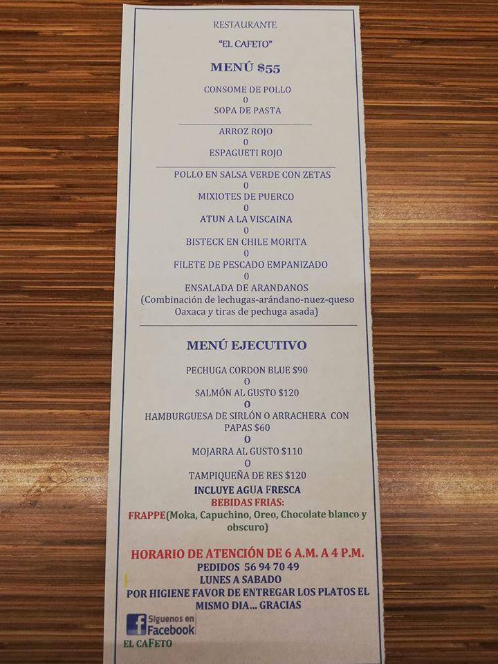 Menu at El cafeto, Mexico City, Central de abastos Pasillo 4 kl