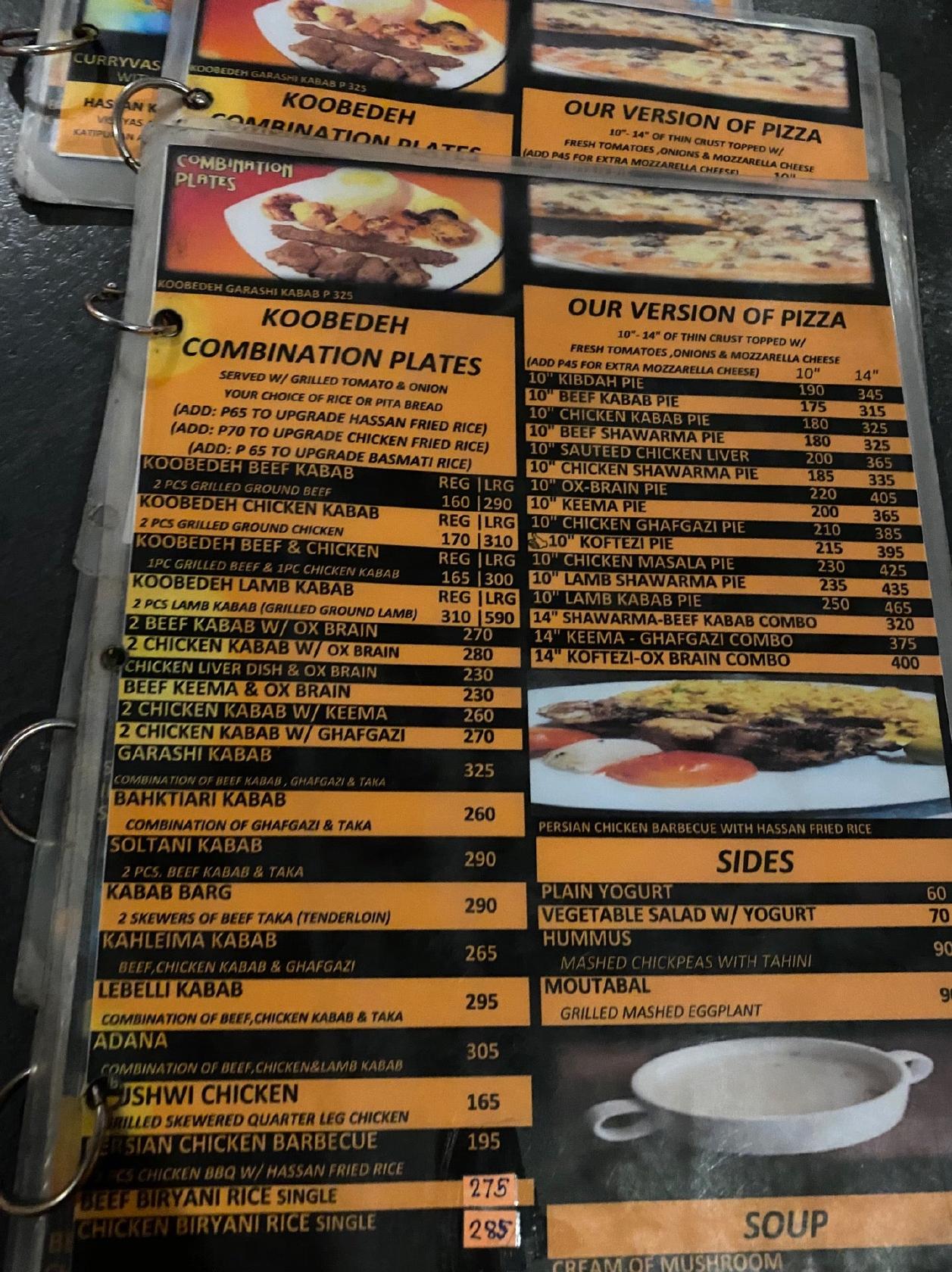 Menu at Hassan Kabab and Steaks restaurant, Quezon City, 9 Visayas Ave