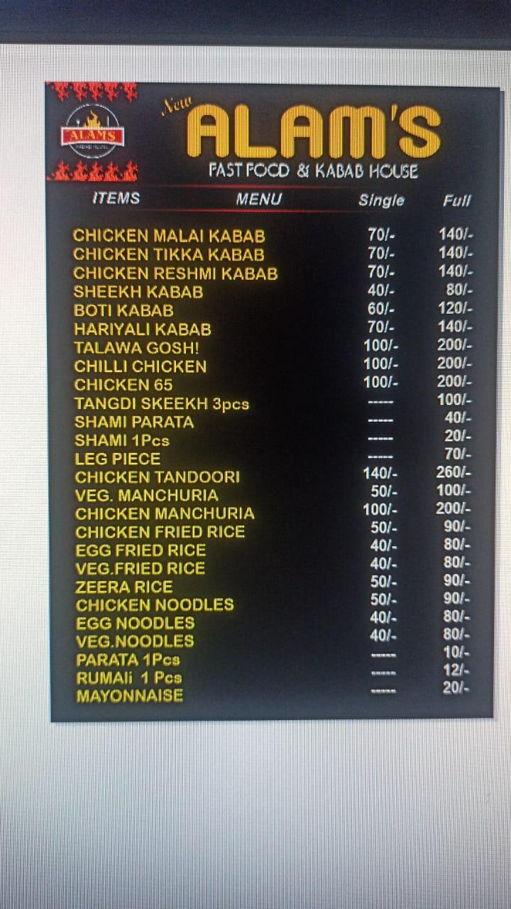 Menu at New Alam's restaurant, Hyderabad