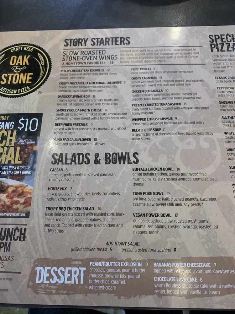 Menu at Oak & Stone pub & bar, Sarasota, Clark Rd