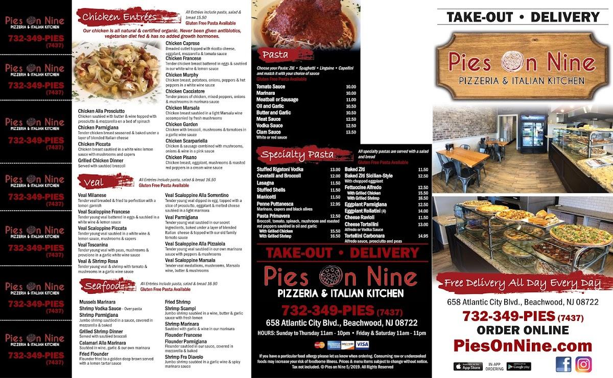 Menu at Pies On Nine pizzeria, Beachwood