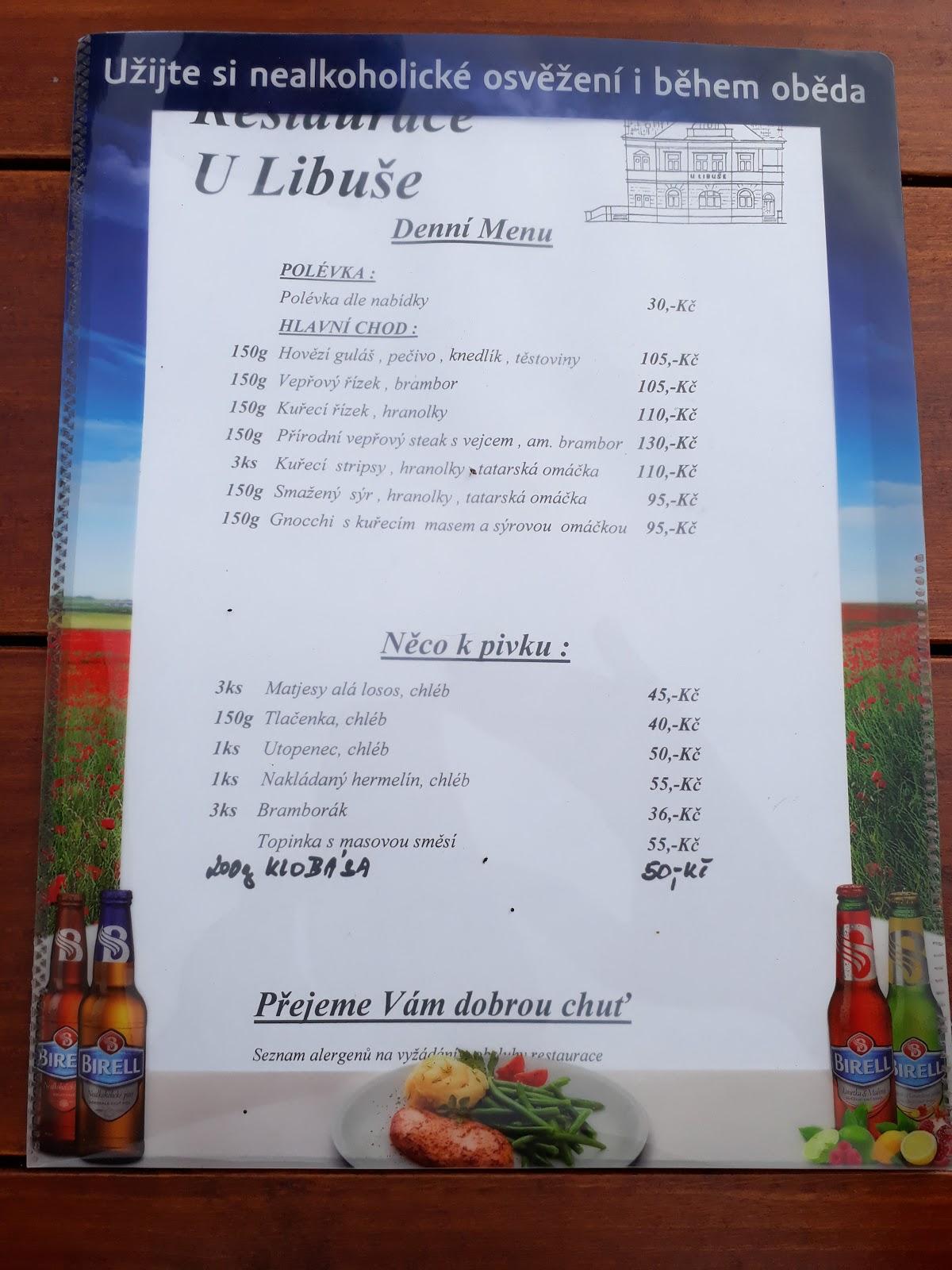 Carta del restaurante Restaurace U Libuše, Veltrusy
