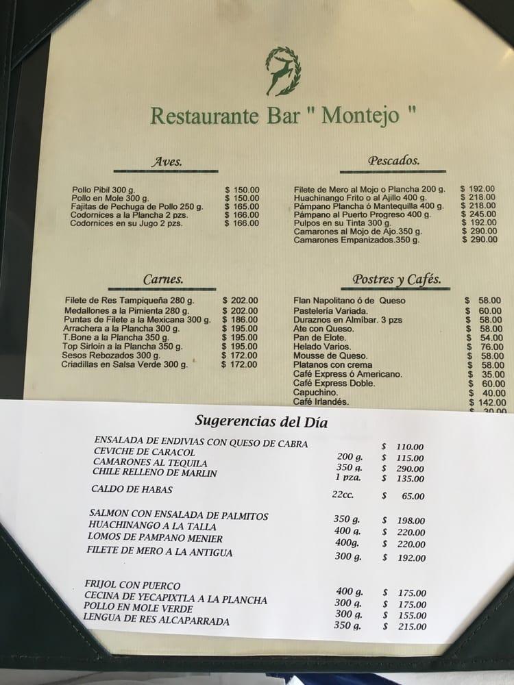 Menu at Restaurante Bar Montejo, Mexico City, Av. Benjamín Franklin 261-A