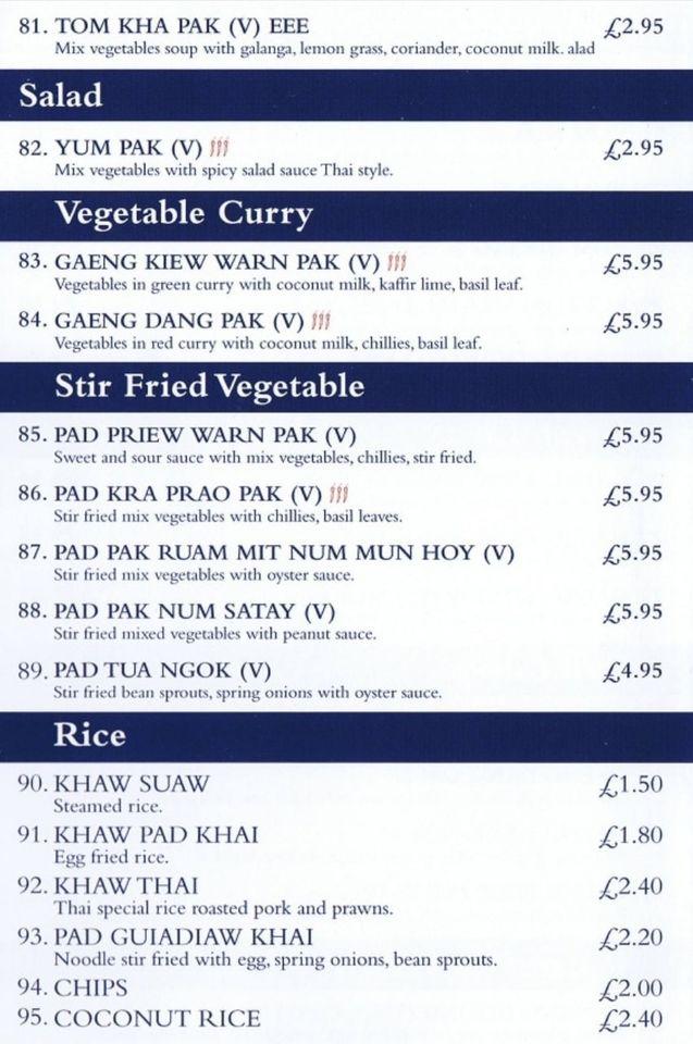 Menu at Ruen Thai Restaurant, Carlisle