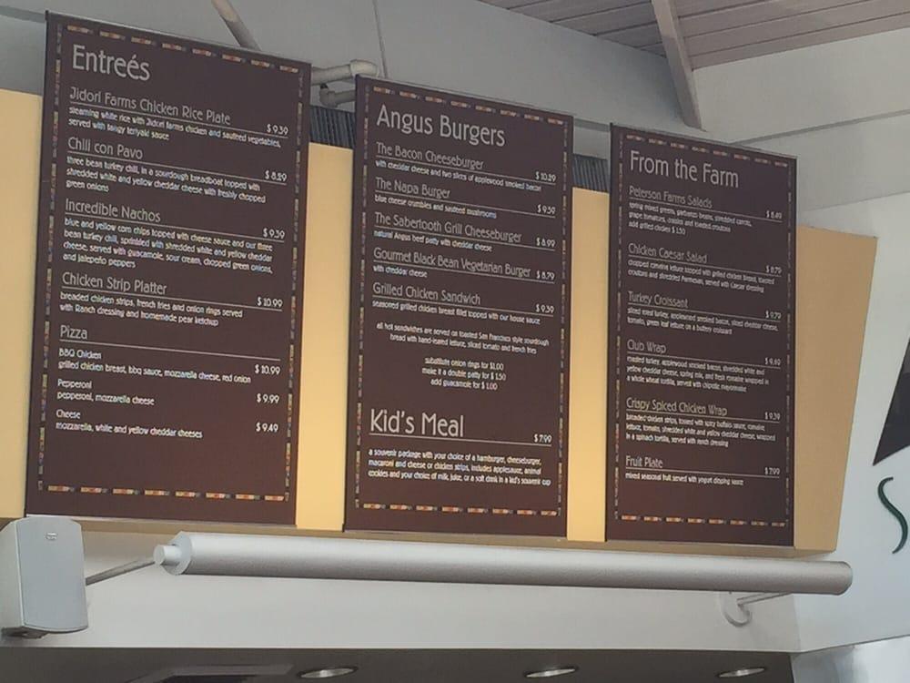 Menu at Sabertooth Grill restaurant, San Diego, Zoo Dr