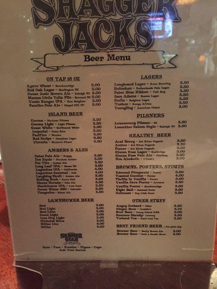 Menu at Shagger Jacks restaurant, Oak Island
