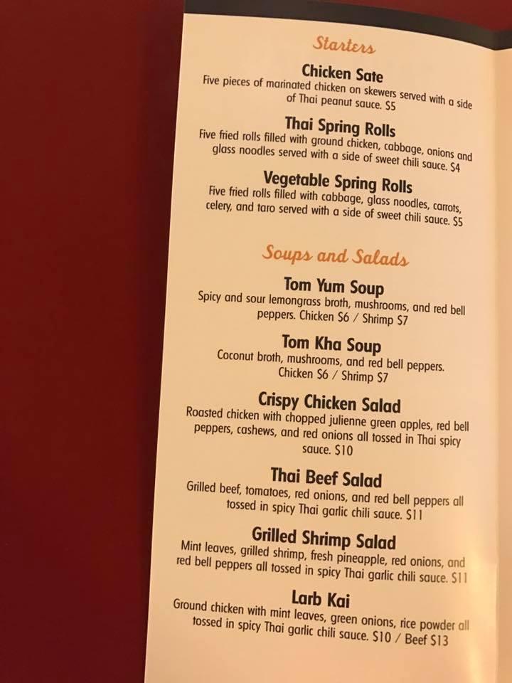 Menu at Tana Thai Bistro restaurant, Oklahoma City