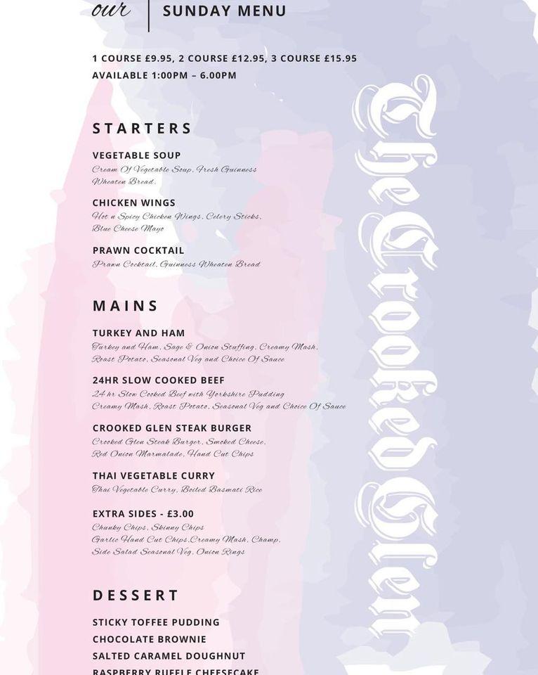 Menu at The Crooked Glen pub & bar, Crumlin