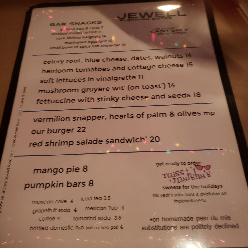 Menu at jewell bistro pub & bar, Lake Worth