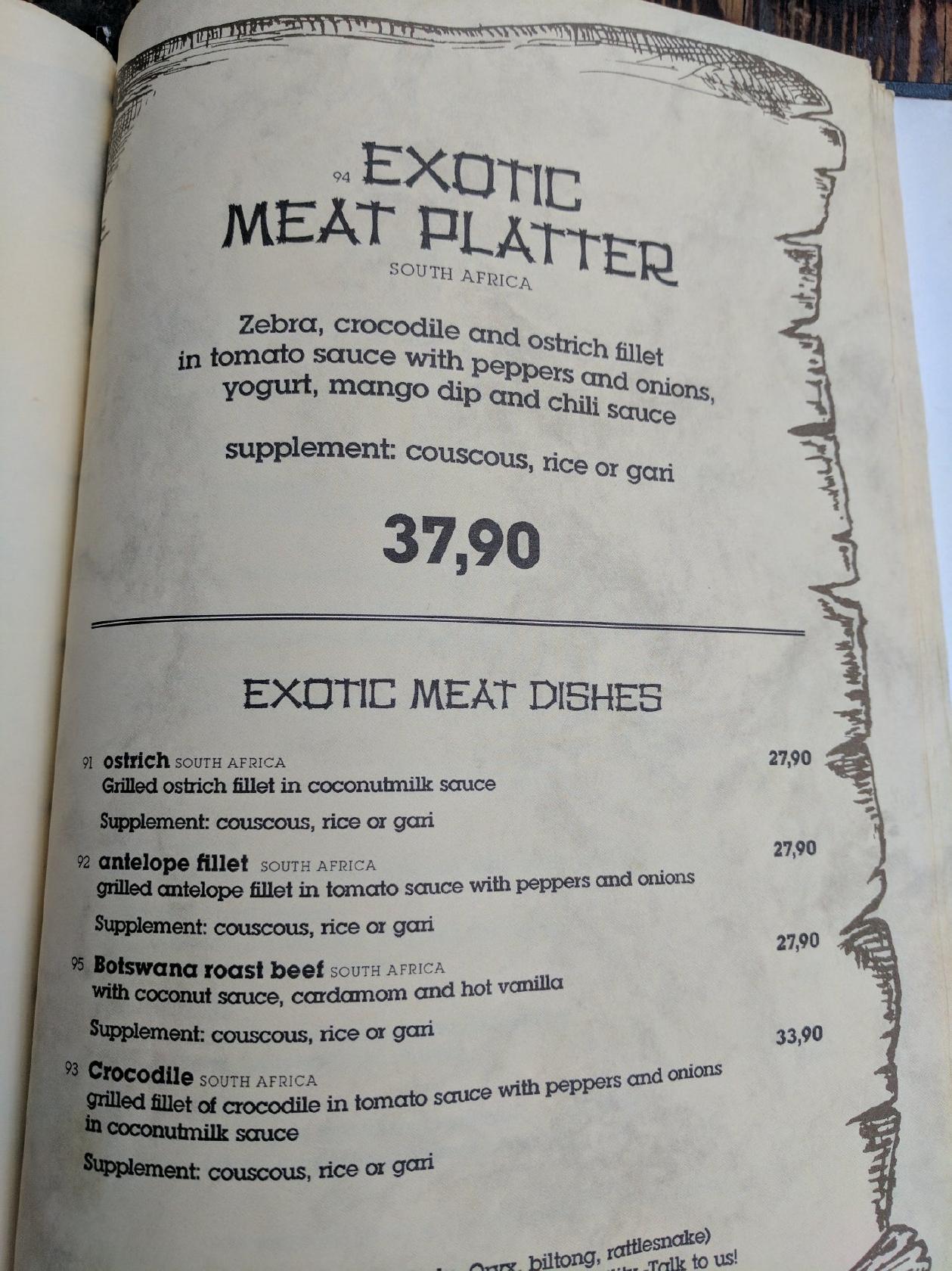 Speisekarte von Ambiente Africa pub & Bar, Stuttgart