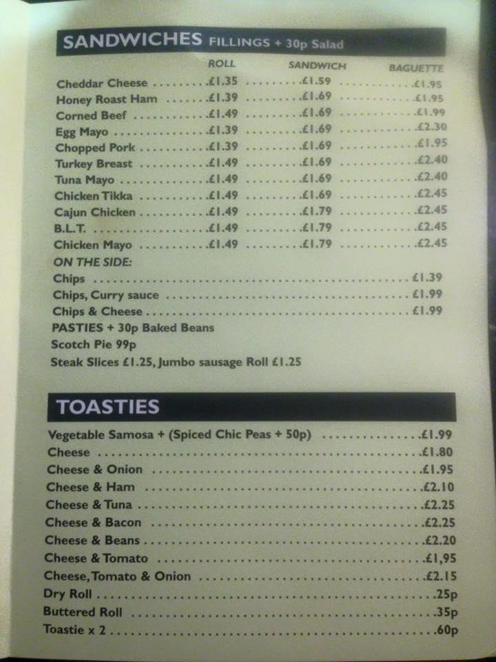 Menu at Linda's Kitchen restaurant, Glasgow