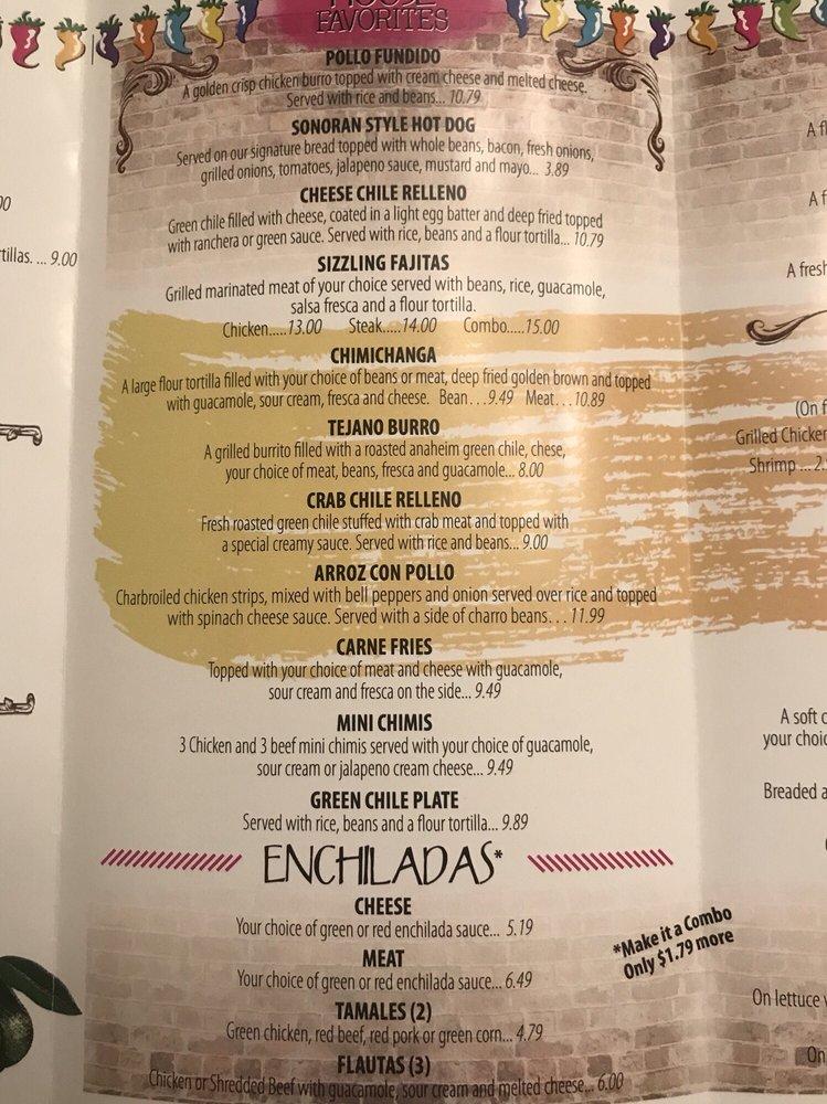 Menu at Moreno's Mexican Grill Express pub & bar, Chandler, S Arizona Ave