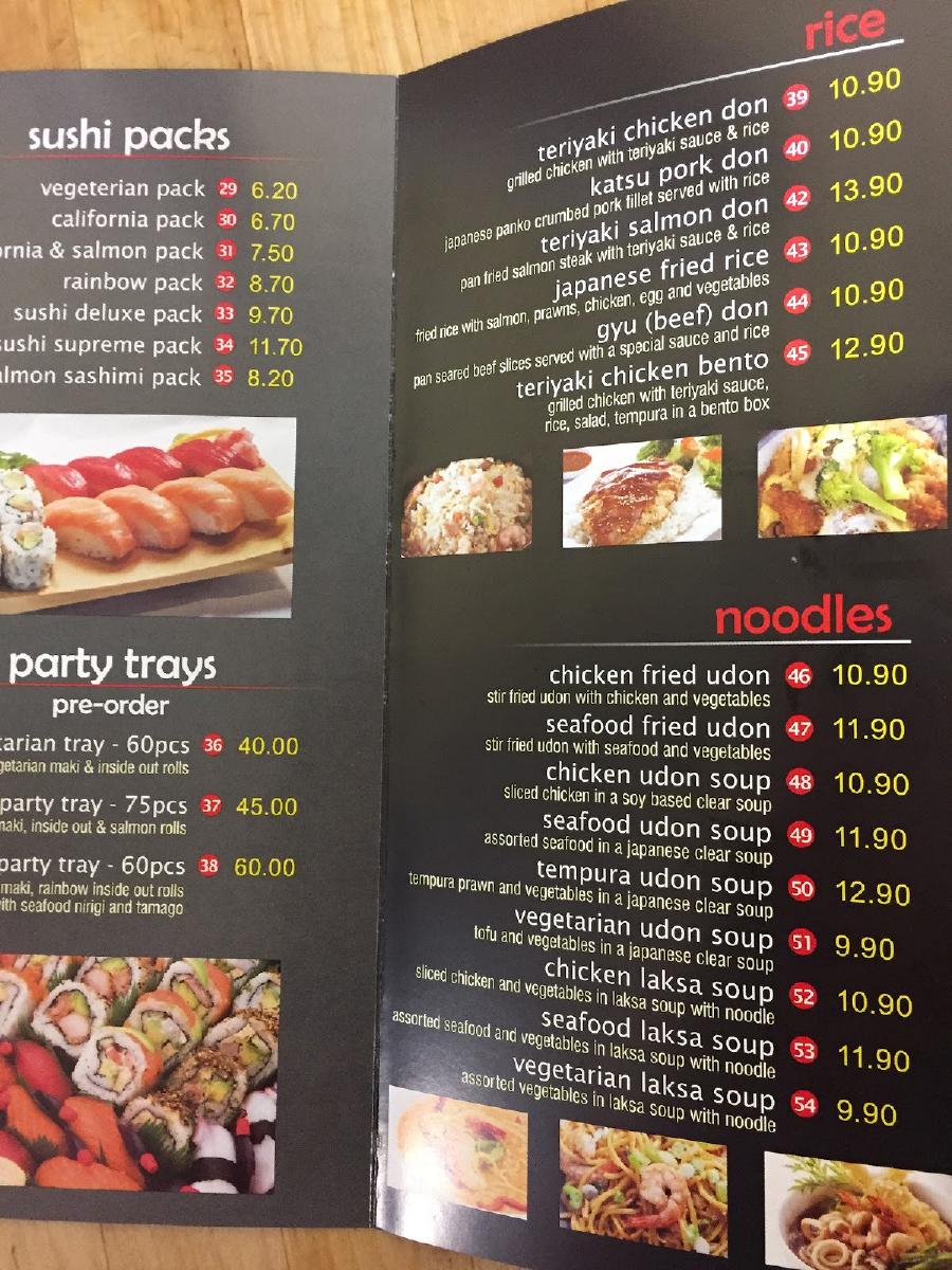 Menu at Sakura Sushi restaurant, Campbelltown