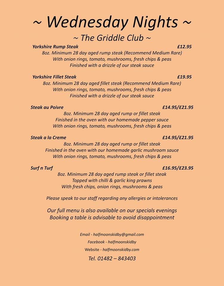 Menu at The Half Moon pub & bar, Cottingham