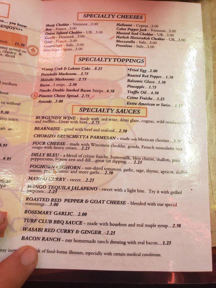 Menu at The Turf Club, Cincinnati