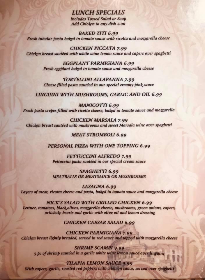 Menu at Bella Sera Italian Restaurant, Copperas Cove, 609 E US-190