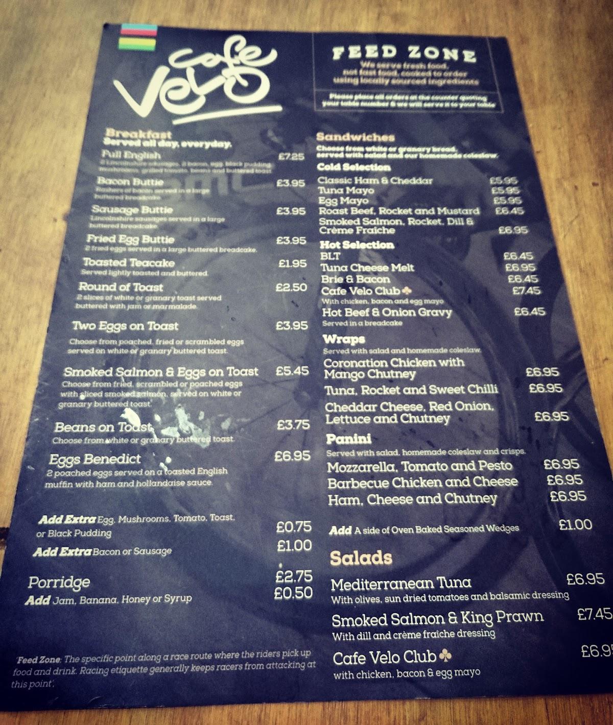 Menu at Cafe Velo Beverley Ltd, Beverley