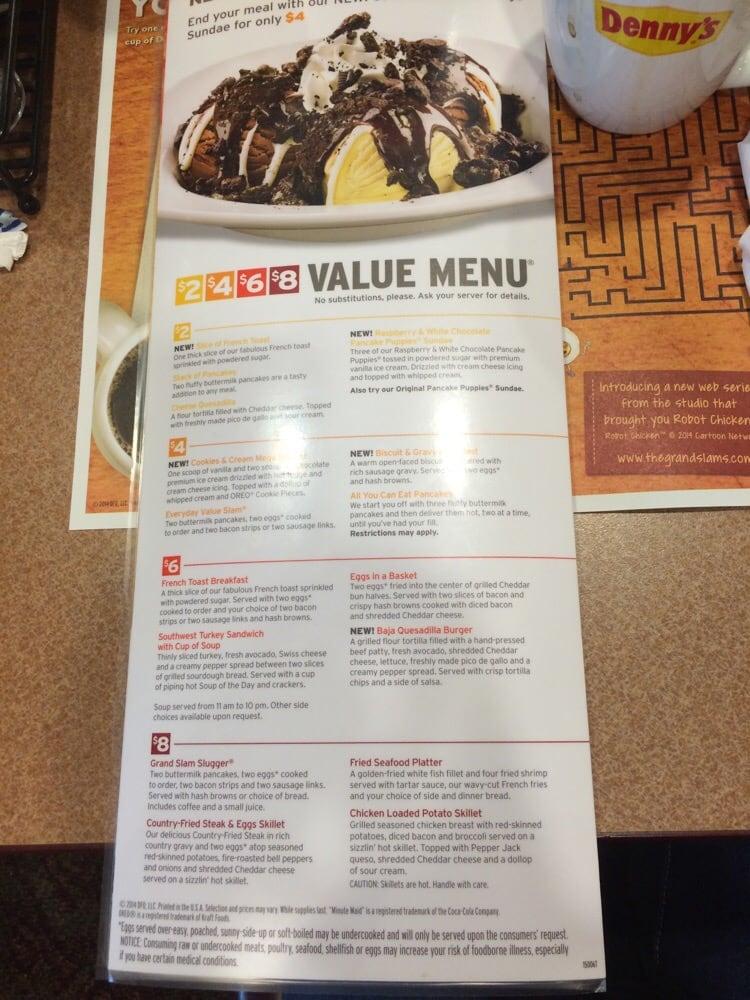 Menu at Denny's restaurant, Honolulu, 205 Lewers St