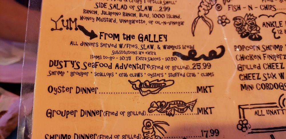 Menu at Dusty's pub & bar, Panama City Beach