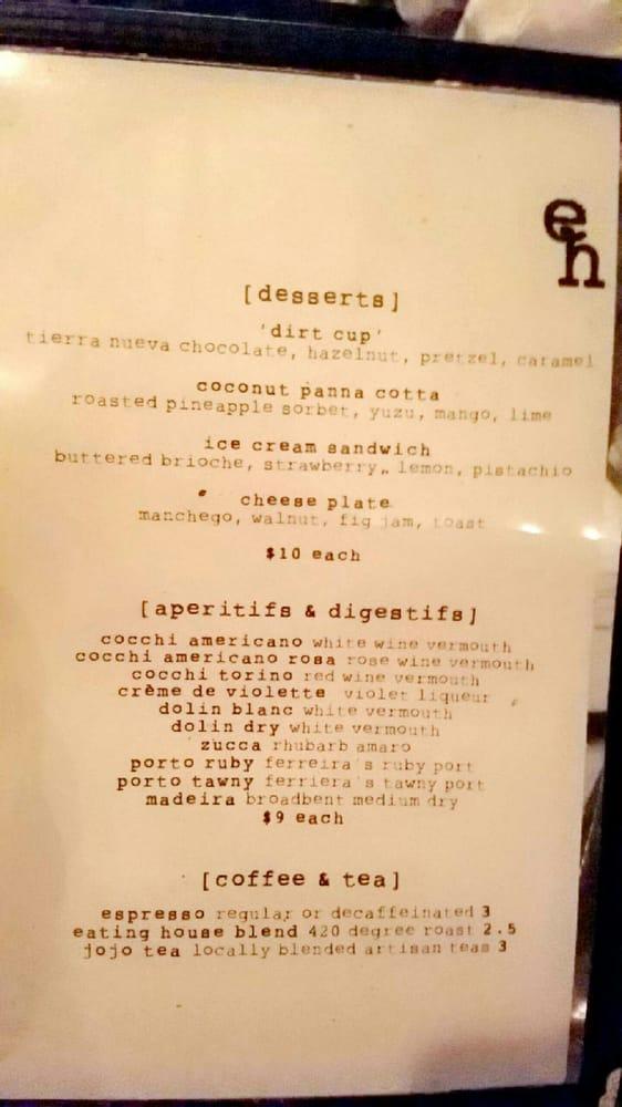 Menu at Eating House Miami restaurant, Coral Gables