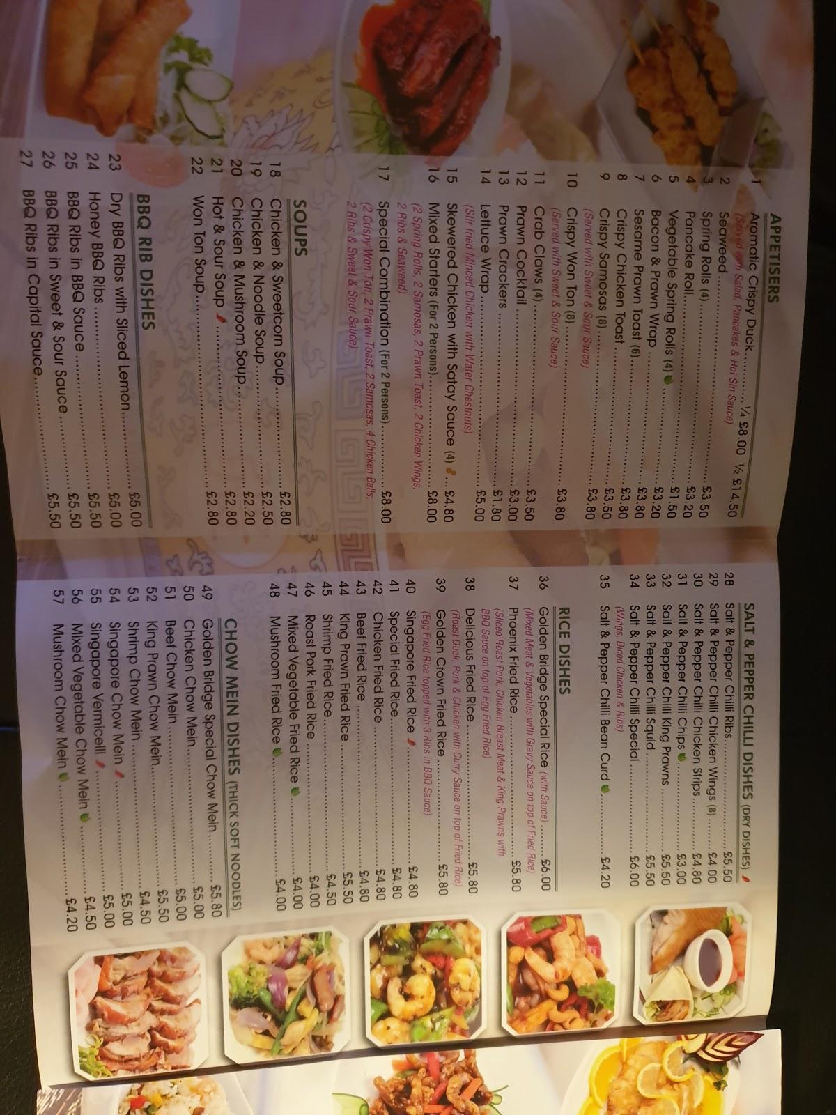 Menu at Golden bridge restaurant, Bourne