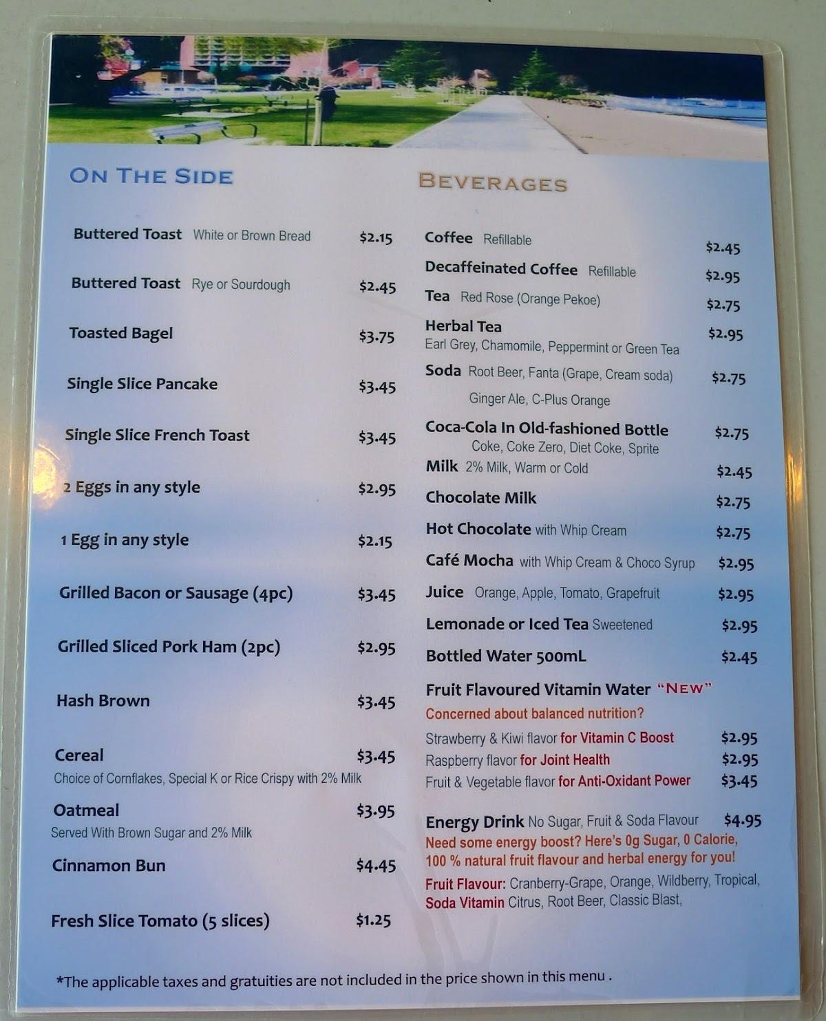 Menu at Lakeview Restaurant, Harrison Hot Springs