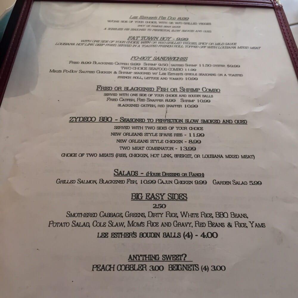 Menu at Lee Esther's Creole & Cajun Cooking restaurant, Palmdale