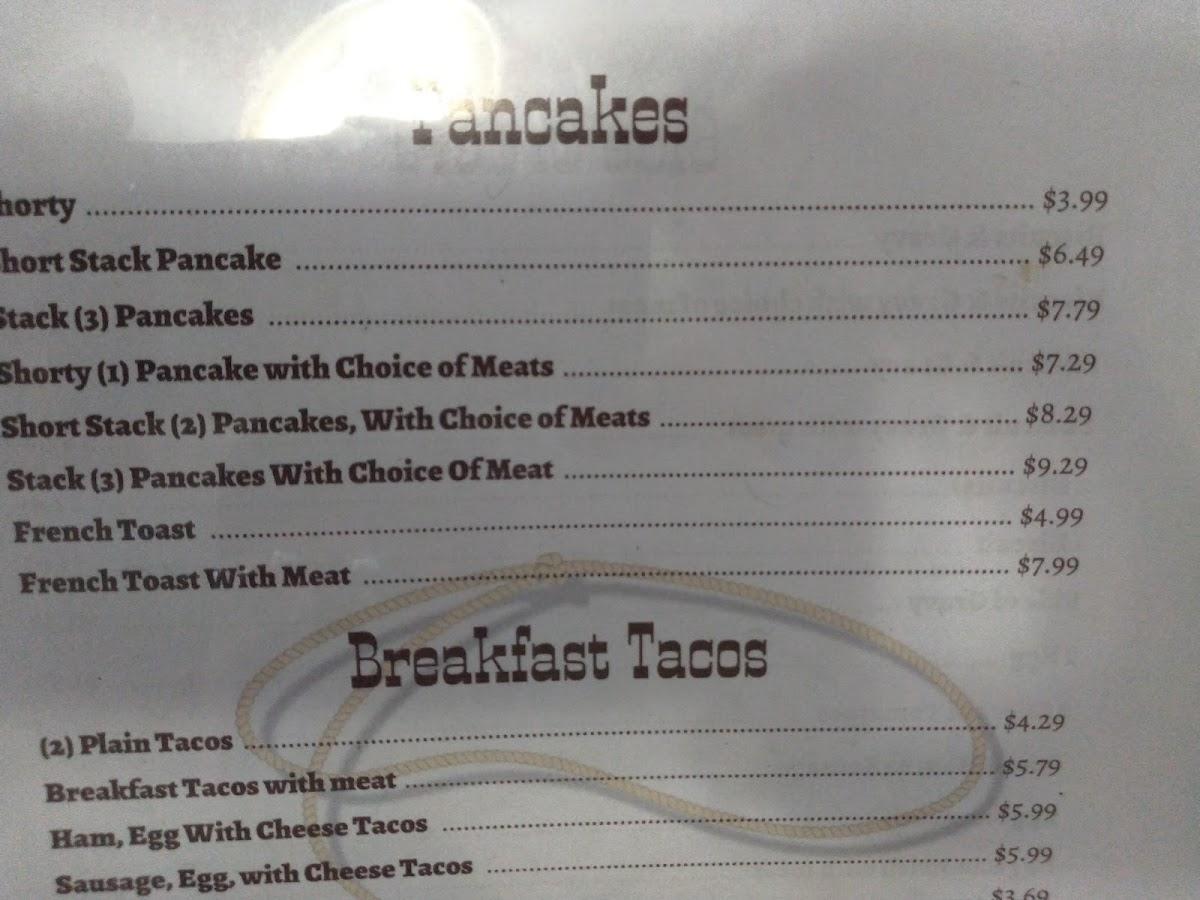 Menu at Llano's Hungry Hunter restaurant, Llano