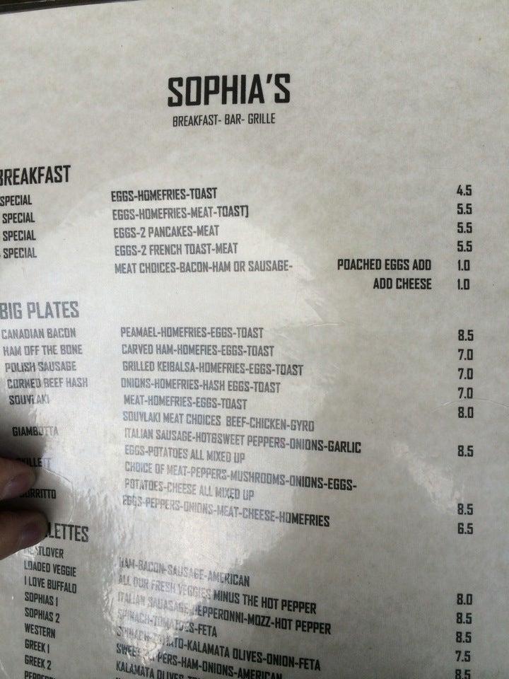 Menu at Sophia's Restaurant, Buffalo