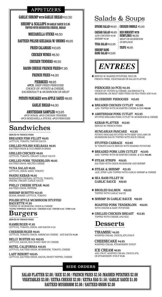 Menu at Amsterdam Alley Bar & Restaurant, Linden