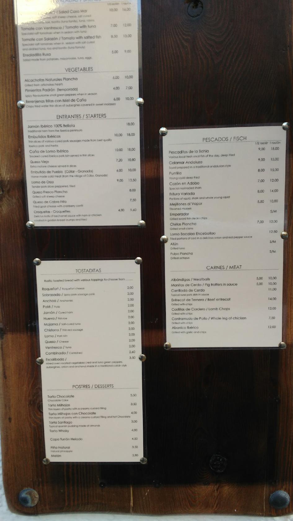 Menu at Casa Mar pub & bar, El Campello