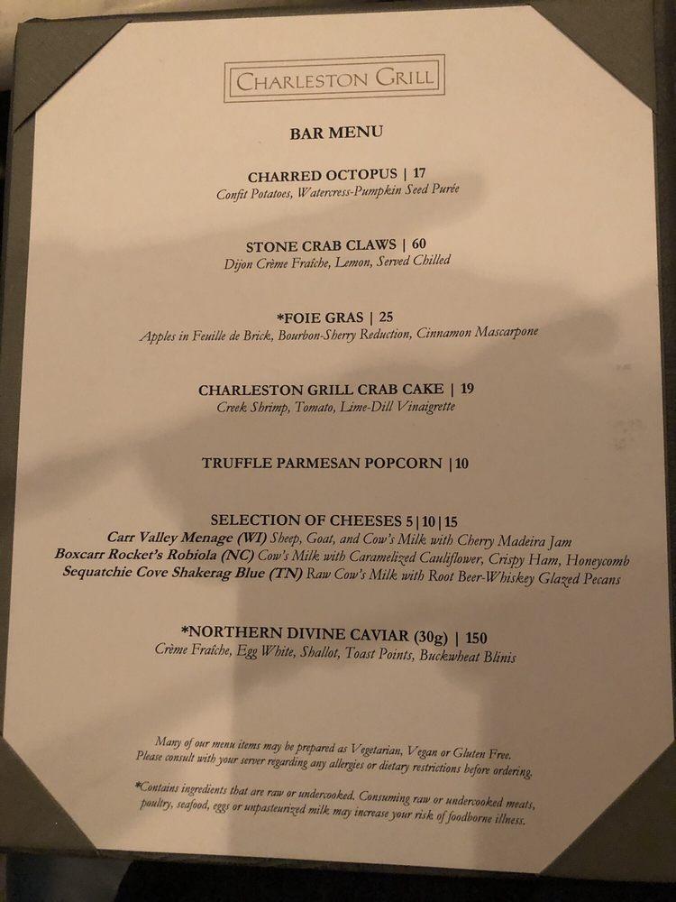Menu at Charleston Grill pub & bar, Charleston