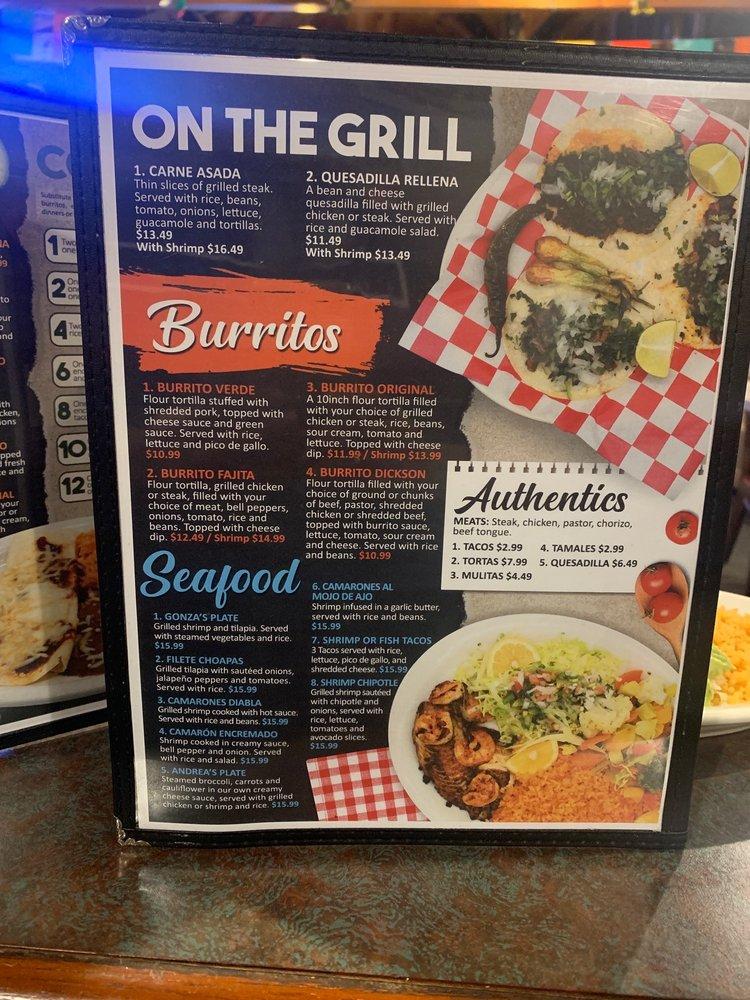 Menu at Javi's Mexican Restaurant, Dickson