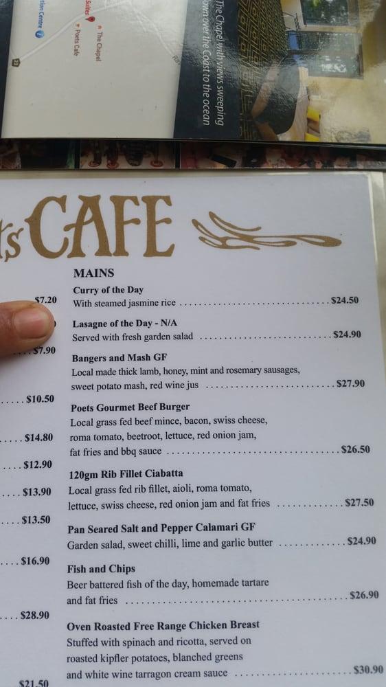 Menu at Poets Cafe, Montville